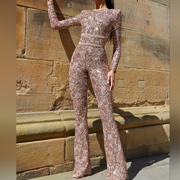 NADINE MERABI | Pants & Jumpsuits | Rose Gold Nadine Merabi Jumpsuit ...